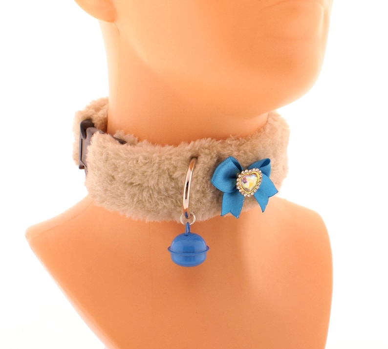 Fluffy Faux Fur Beige Kitten Pet Play Collar, Cosplay Choker Bow With ...