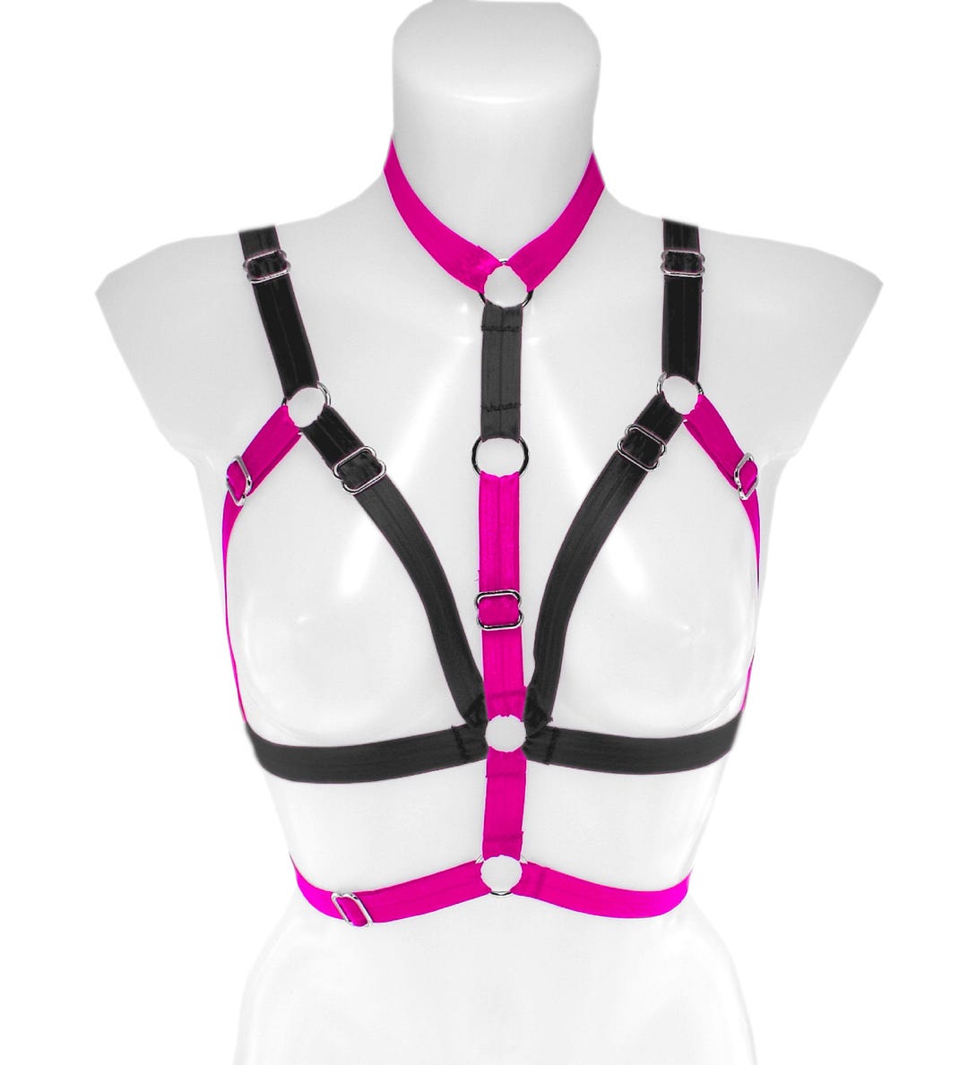 Strappy Elastic Body Harness Adjustable Black & Neon Pink Cage Bra - Etsy