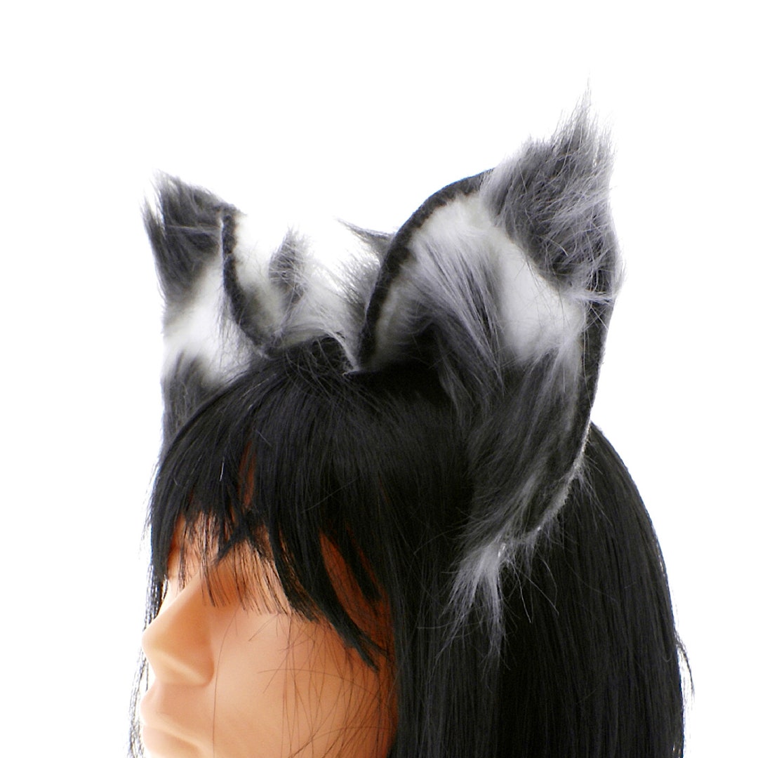 Black White Neko Cat Ears, Furry Cosplay Cat Kawaii Ears, Cat Ears Neko ...