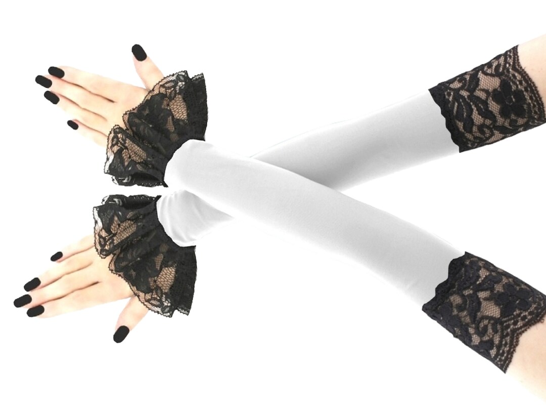 Elegant Glamour Evening Gloves White Black Lace Extra Long Arm Warmers ...