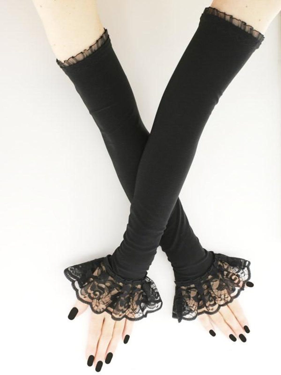 Black Lace Fingerless Opera Gloves: Gothic Arm Warmers - Etsy