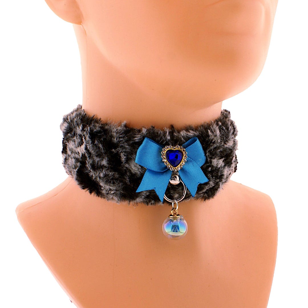 Fluffy Faux Fur Choker, Heart Pendant, Satin Bow, Kawaii Collar - Etsy