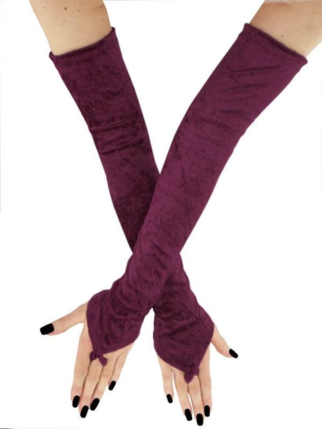 Opera Gloves, Deep Red Purple Velvet, 20" Extra Long Pointed Sleeves ...
