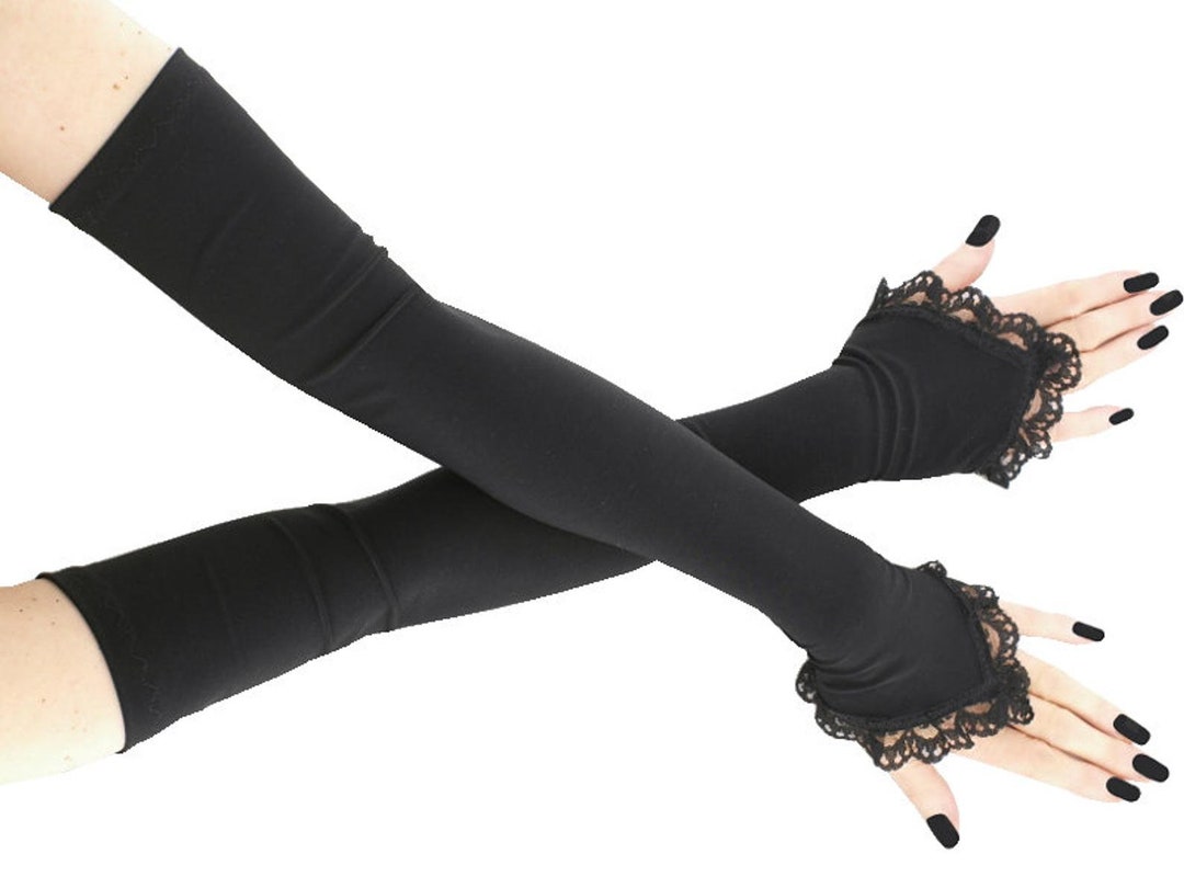 Extra Long Fingerless Opera Gloves All Black Over Elbow Womens - Etsy