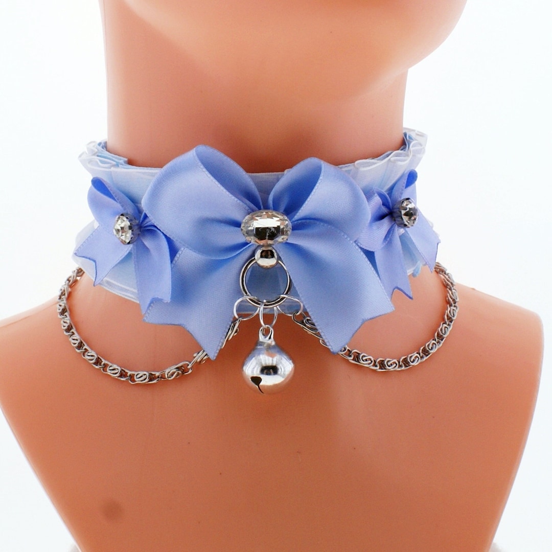 Blue Kitten Pet Play Collar Satin Choker With Bell & Organza Bow - Etsy