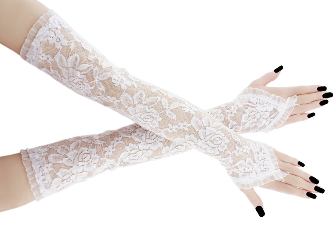 Extra Long Gloves White Lace Fingerless Gloves Wedding Gloves Bridal ...