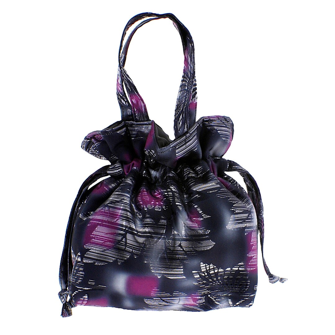 Brocade Handbag Drawstring Bucket Bag Black Silver Women's Formal ...