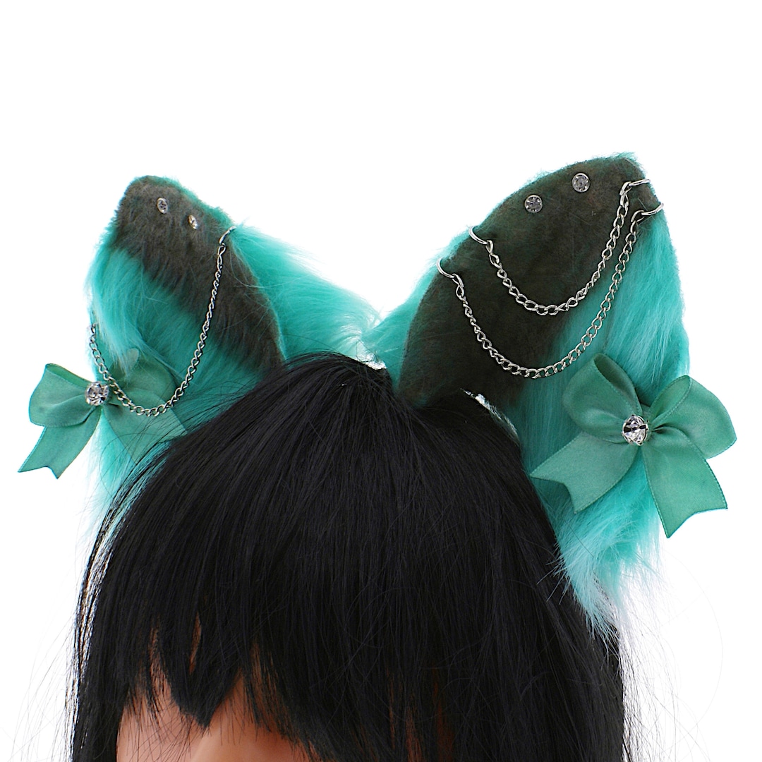 Fluffy Kitty Cat Ears, Cat Ears Headband Neko Ears, Green Black Faux ...