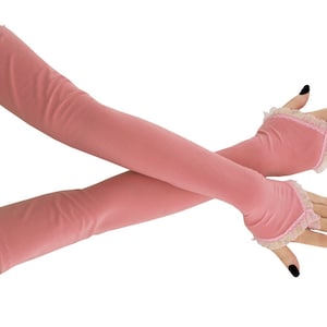 Extra Long Pastel Pink Fingerless Gloves Womens Arm Warmers Gloves ...