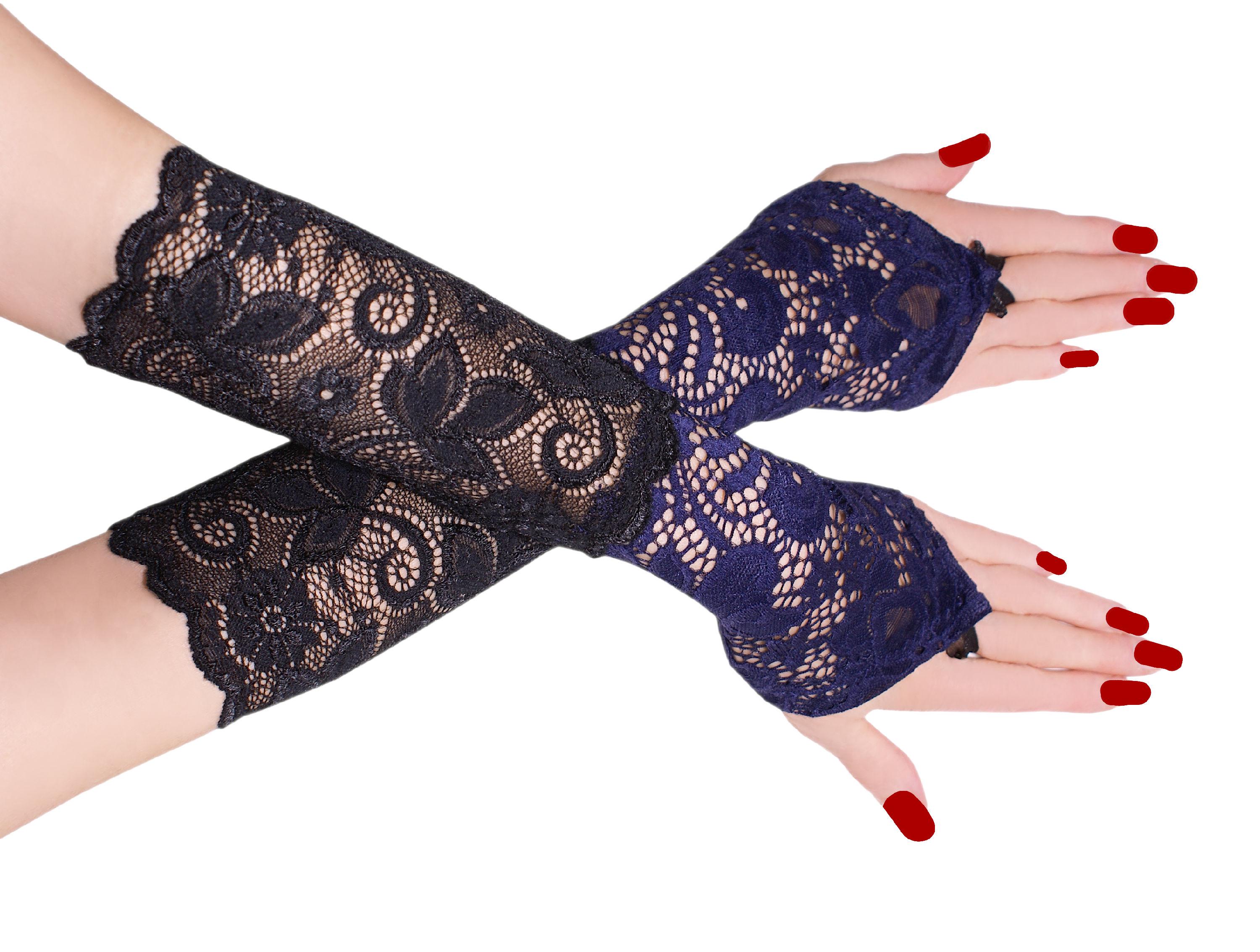 Black Lace Fingerless Gloves, Opera Length Arm Warmers, Elegant Evening ...