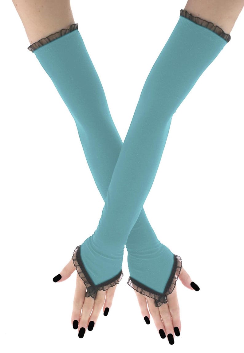 Gloves Extra Long Over Elbow Turquoise Fingerless Glove, Womens Arm ...