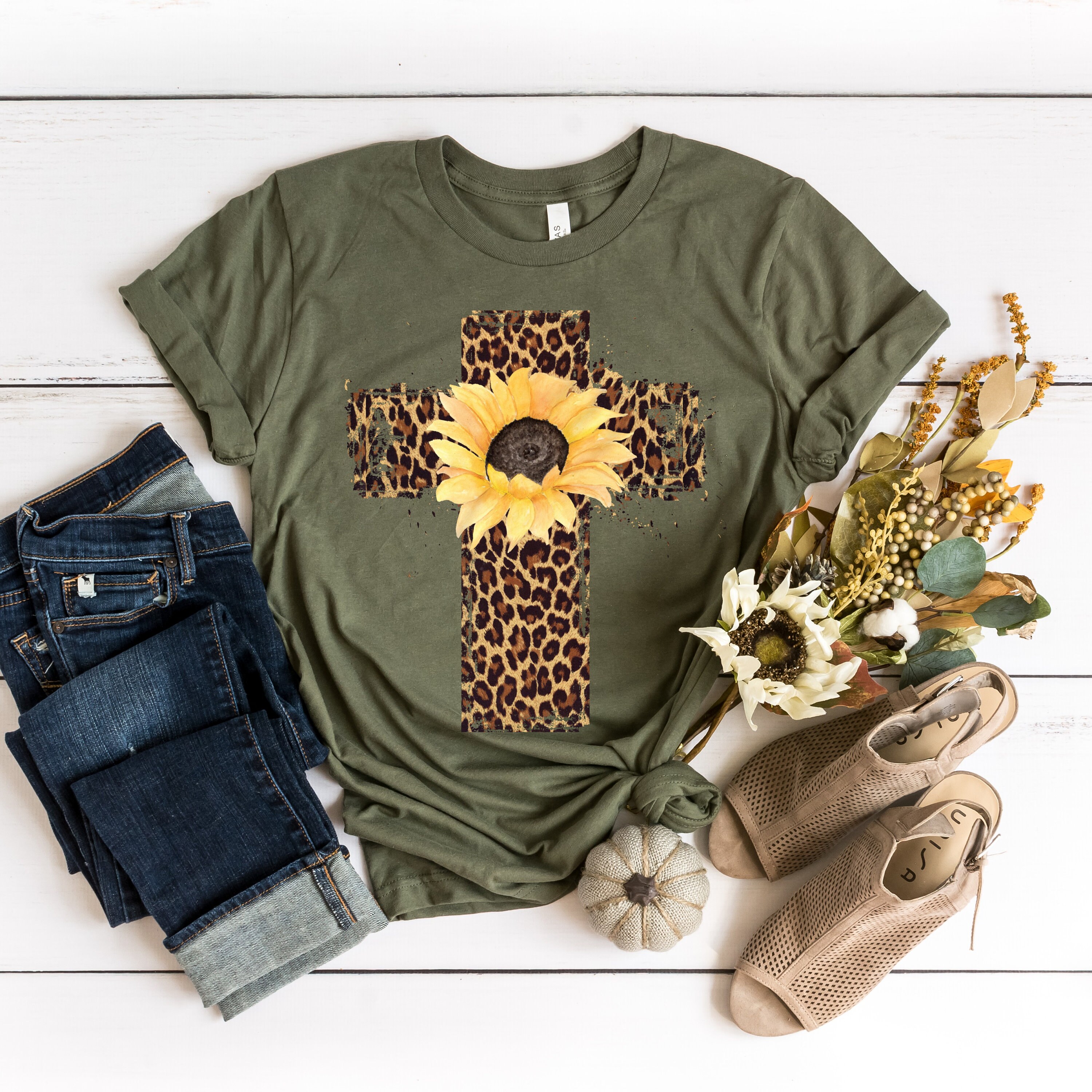 Leopard Print Sunflower Cross Shirt Sunflower Shirt Leopard | Etsy