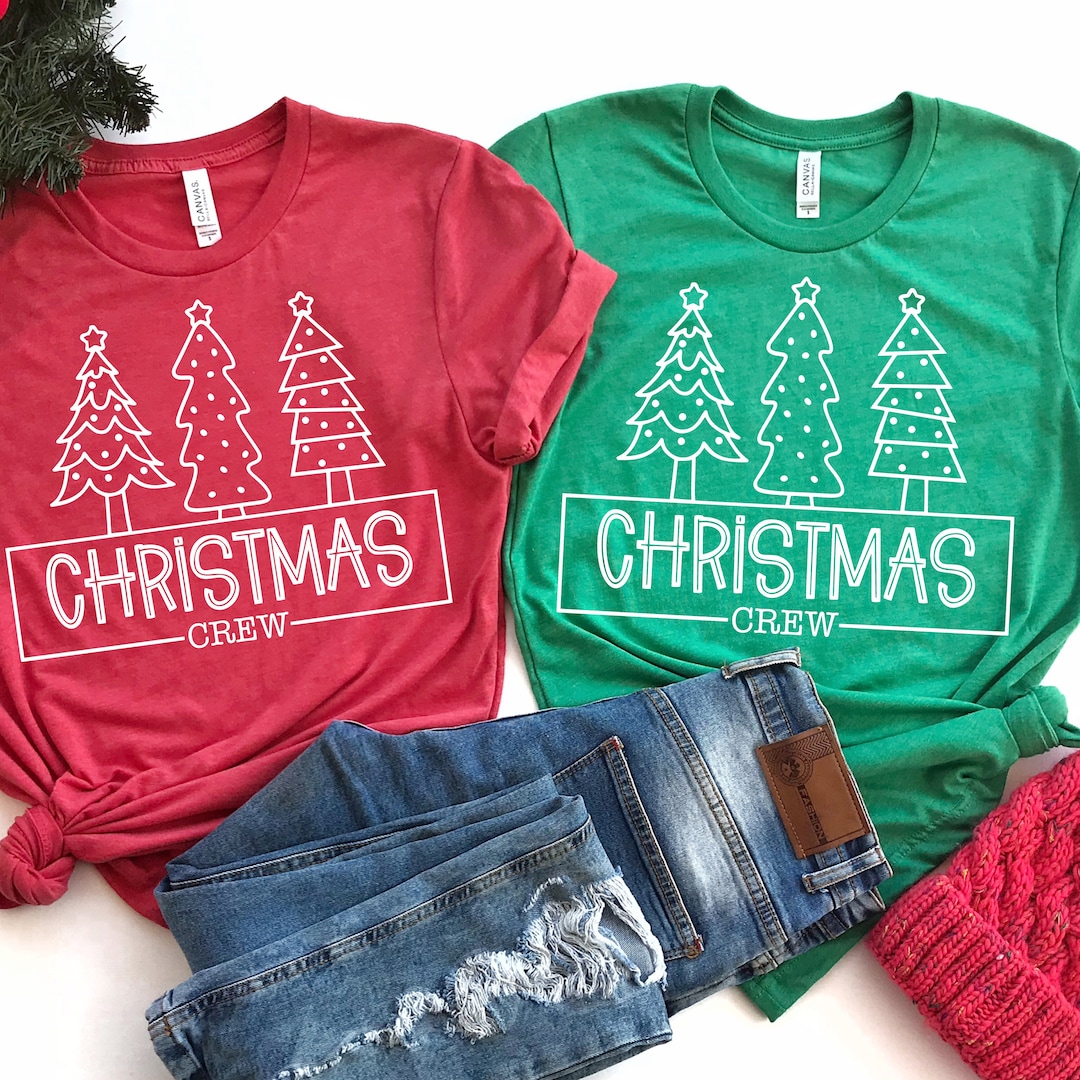 Christmas Crew Shirt, Couples Christmas Shirt, Tree, Merry & Bright ...