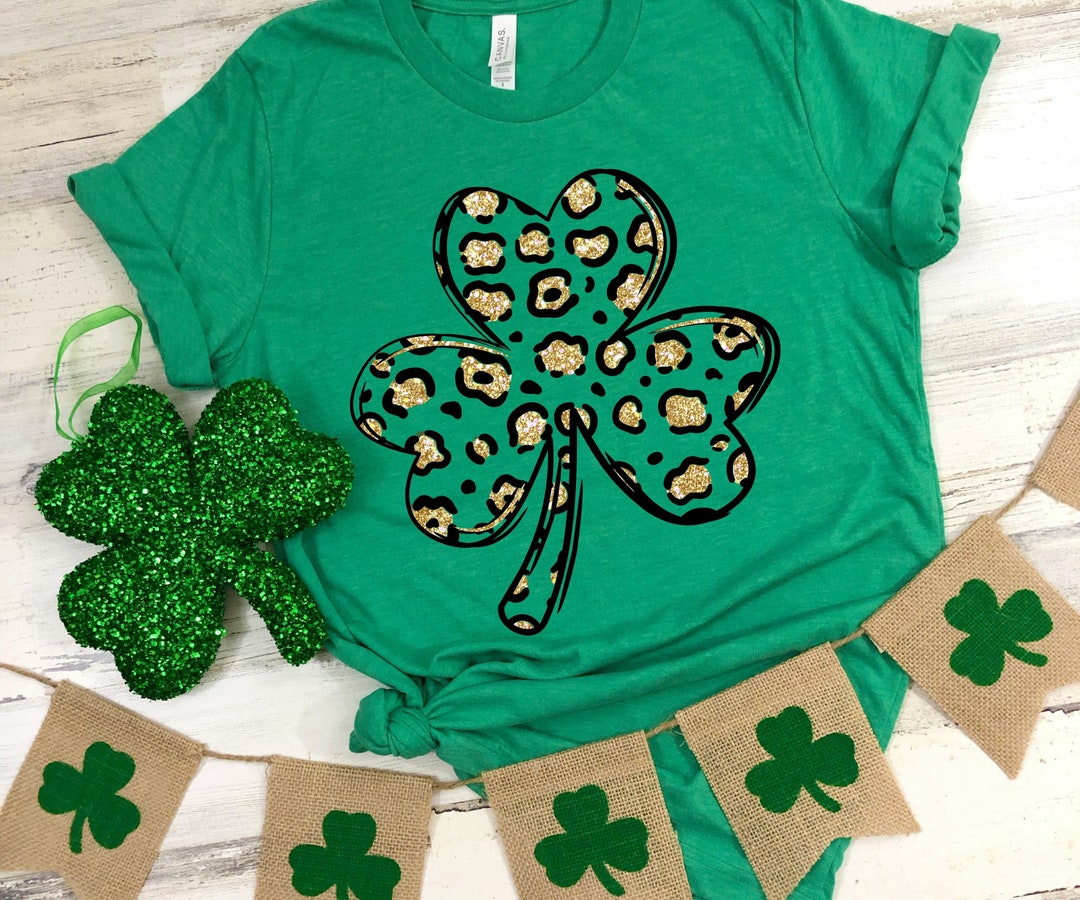 Leopard Shamrock Shirt, St Patricks Day Shirt, Leopard Gold Print ...