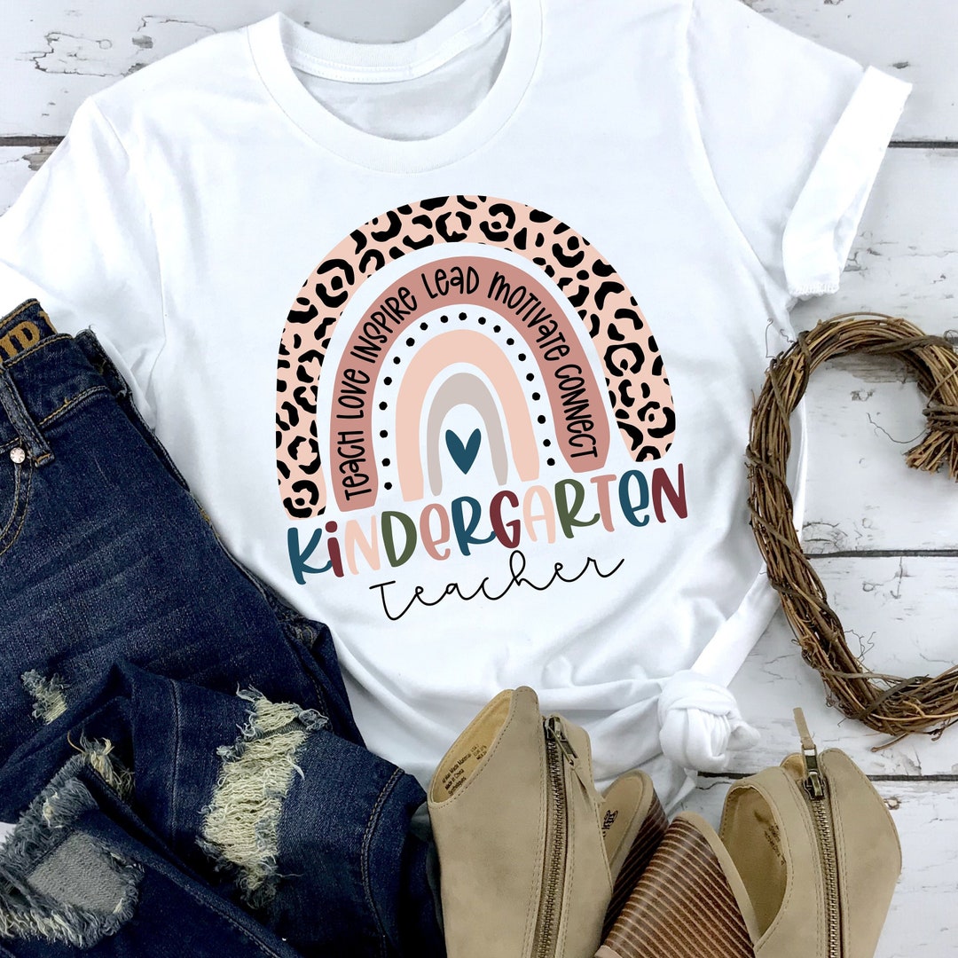 Boho Rainbow Leopard Teacher Grade Level Shirt, Kindergarten Teacher ...