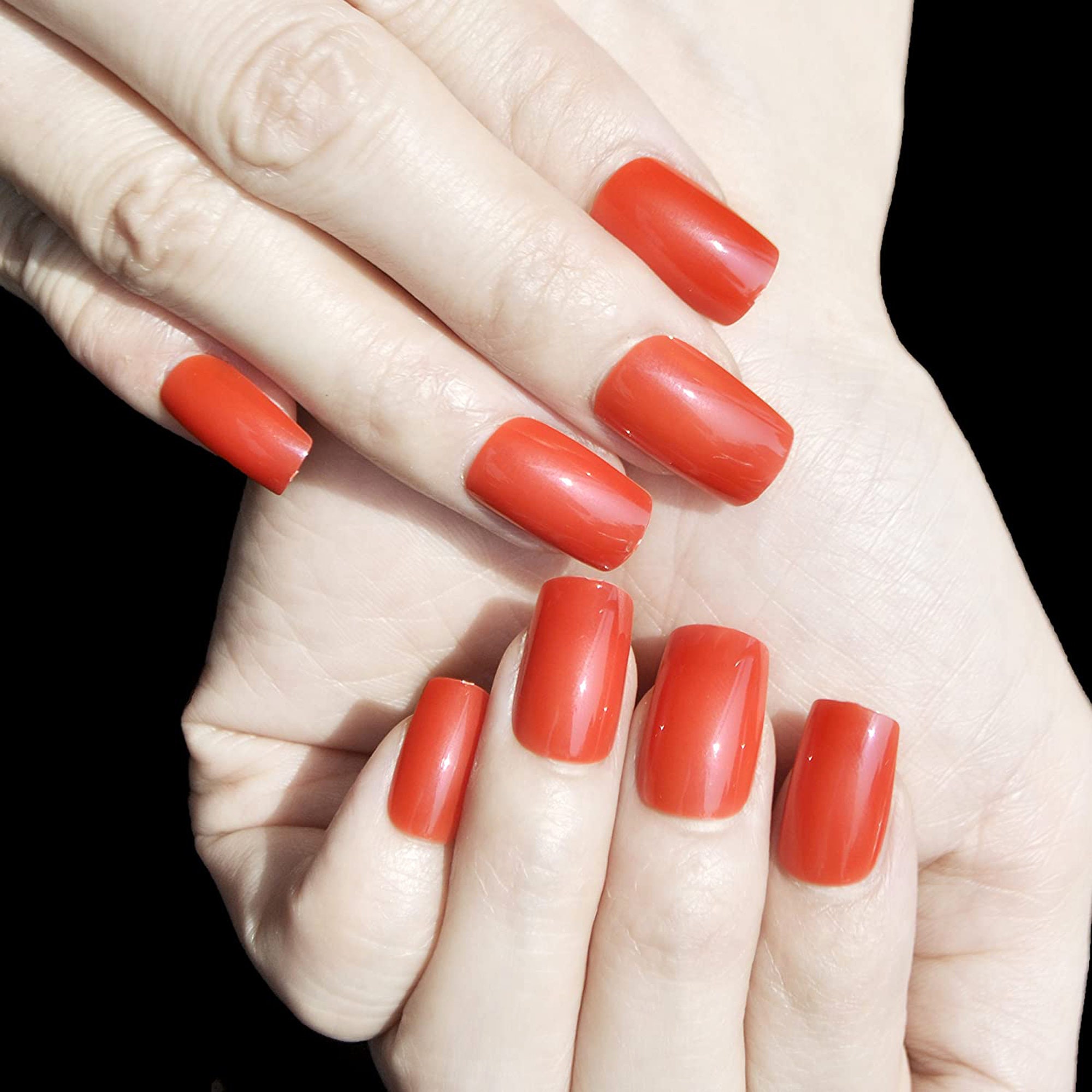 Red Press On nails False Square Nails Glossy red Medium Fake | Etsy