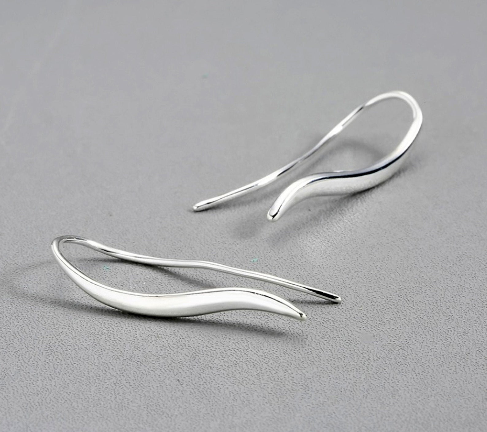 Ear Climber Small Wave Ear Leaves Climber Earrings Line Ear Cuff Ear ...
