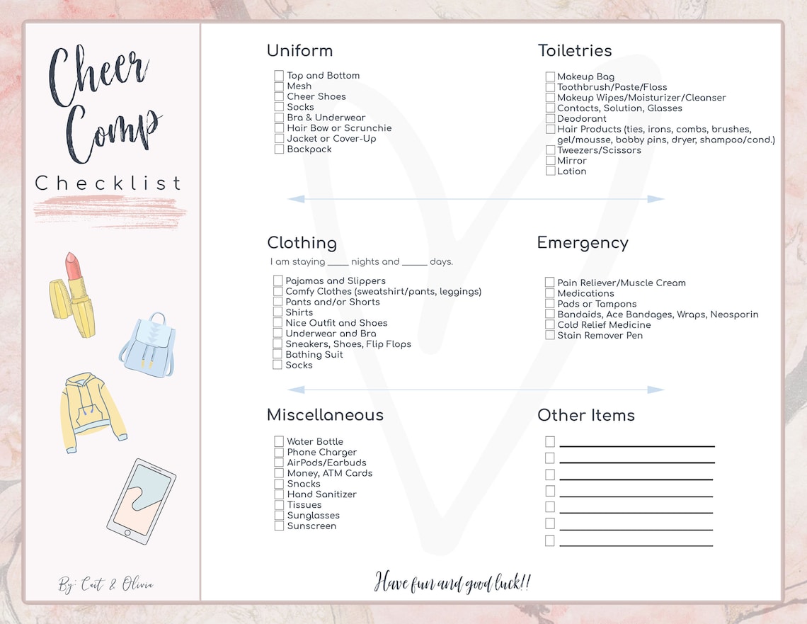 Cheer Competition Checklist Cheer Comp Packing List What to | Etsy