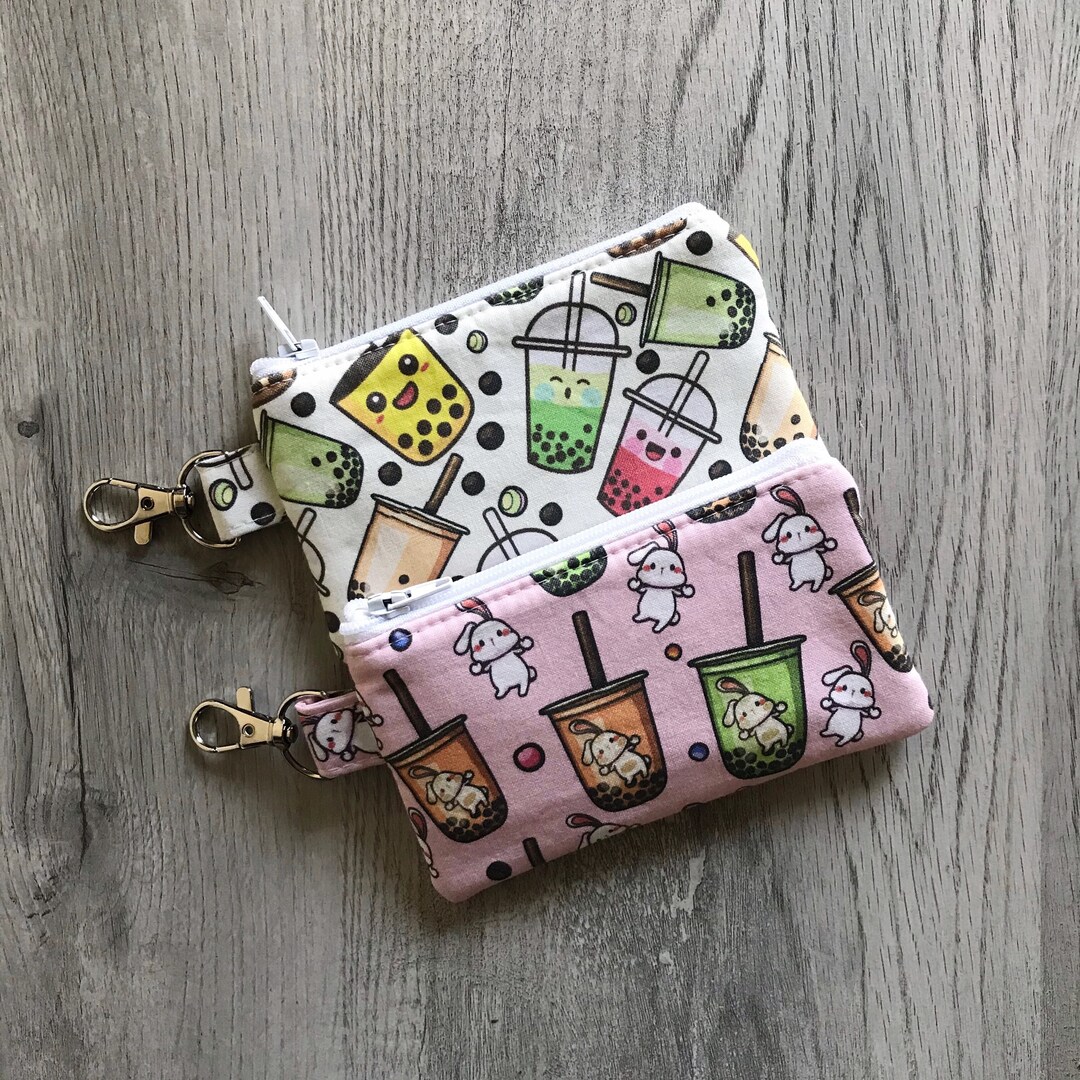 Mini Boba Tea Key Chain Zipper Pouch, Small Bunny Boba Wallet, Pink ...
