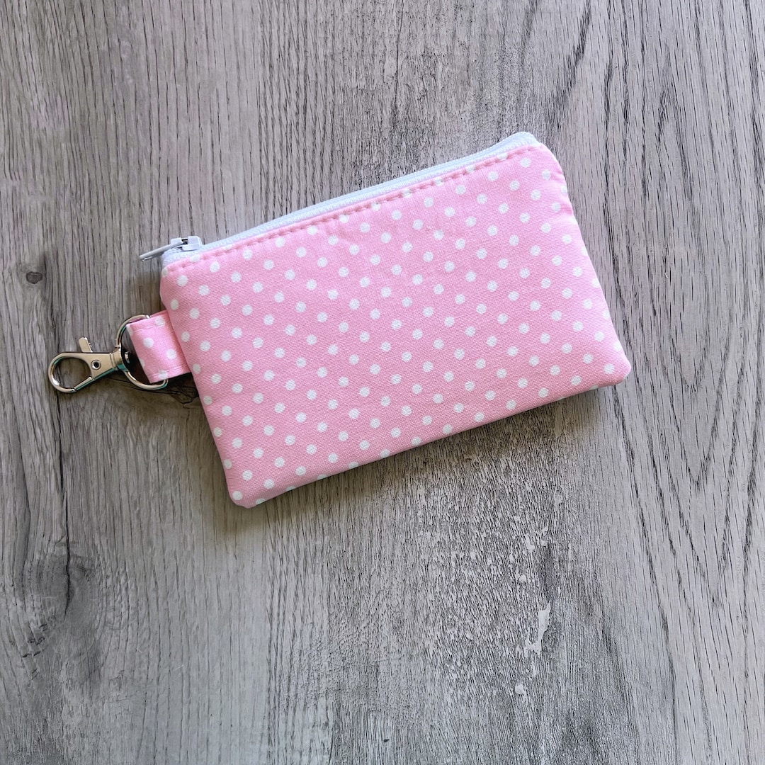 Mini Pink Polka Dot Key Chain Zipper Pouch, Small Pink Wallet, Coin ...