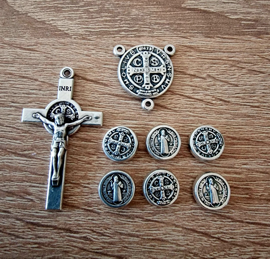 Set 8 Pcs St Benedict Rosary Crucifix & Medals, Lot Bulk 1, 2, 5, 10 ...