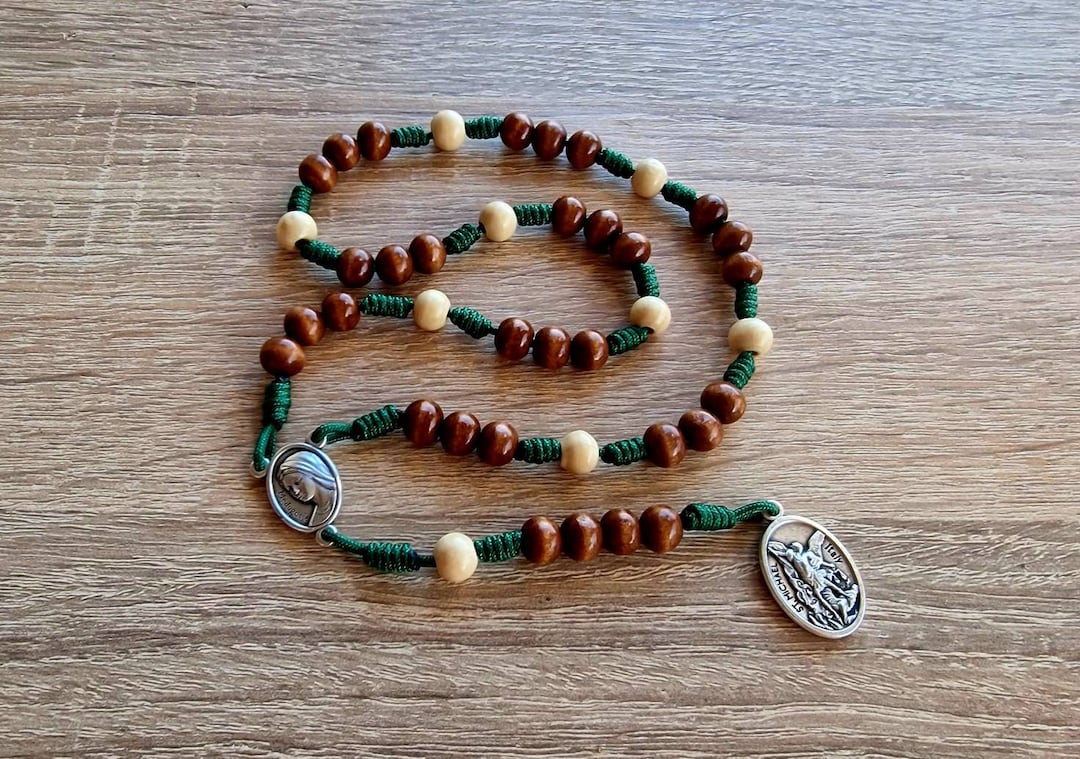 Traditional St Michael Chaplet, Handmade Wood Rosary, Saint Police Patron, Catholic Chaplet ...