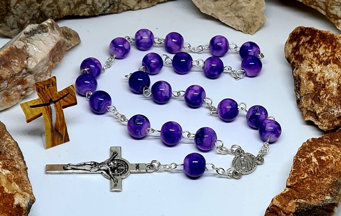 Peace Chaplet of Medjugorje, Blessing Rosary With Beads Purple 8mm ...