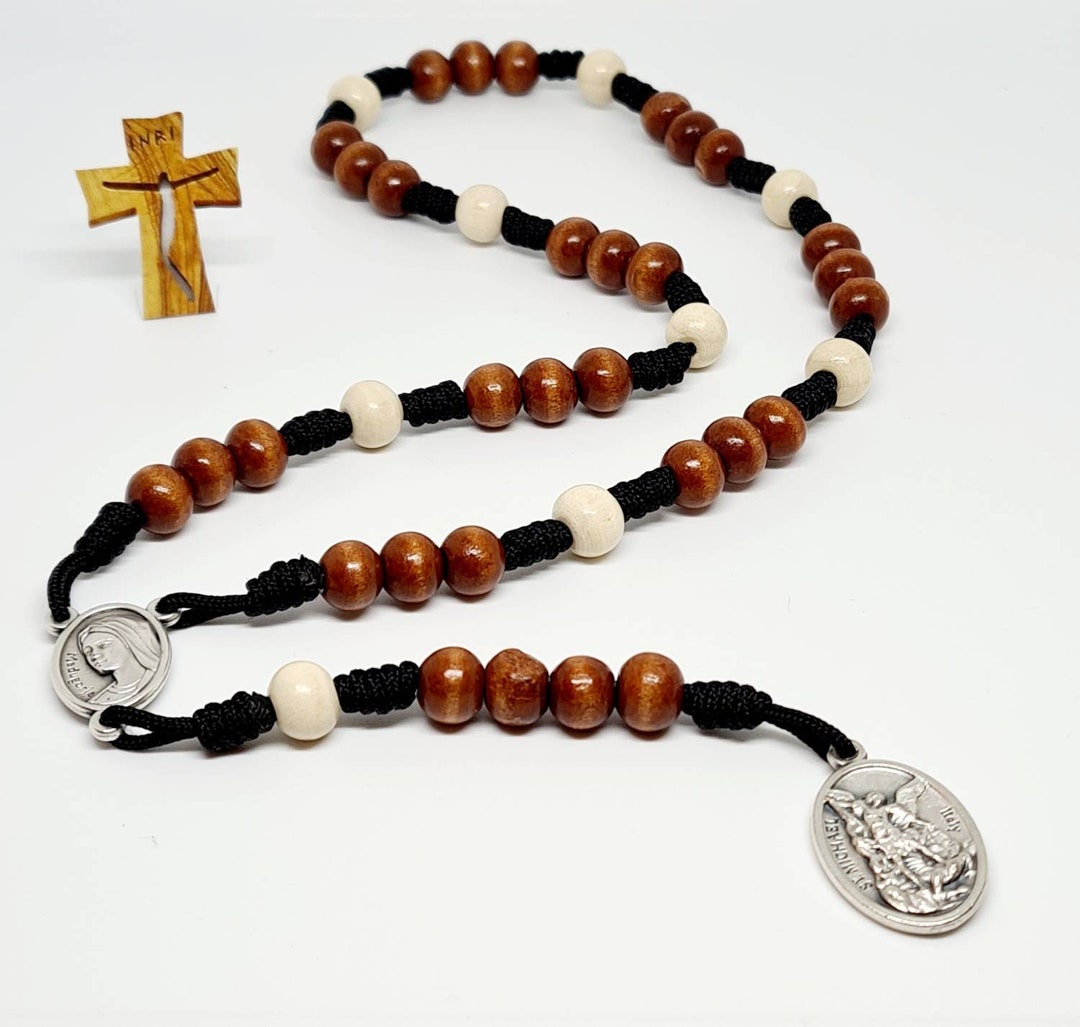 St Michael and Archangel Chaplet Beads Wood 8mm Rosary Angel Guardian ...