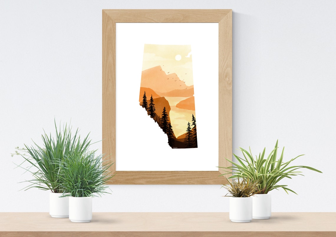 Alberta Landscape Art Print - Canadian Art, Hand Drawn Print, Landscape ...