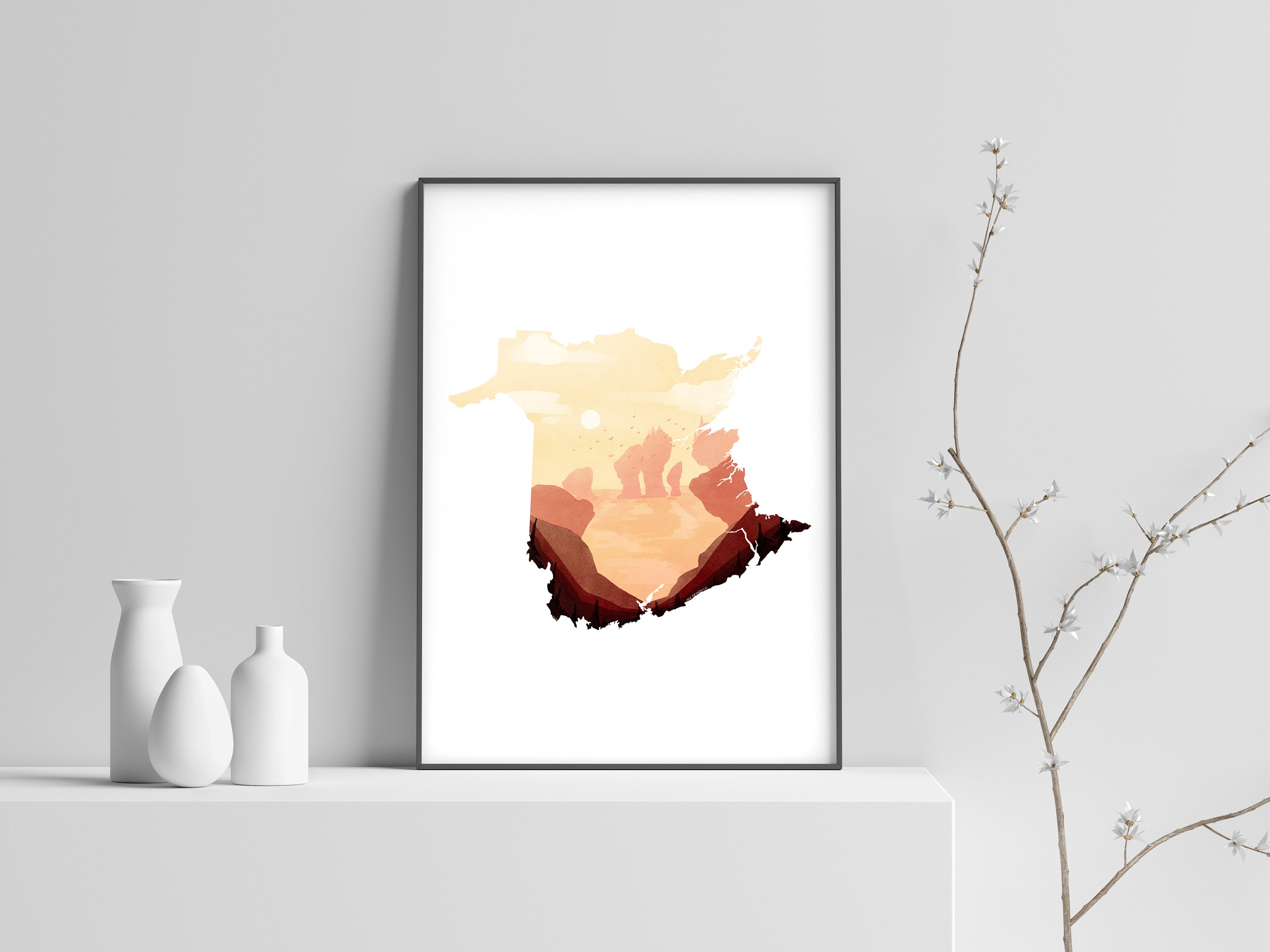 New Brunswick Landscape Art Print - Canadian Art, Hand Drawn Print ...