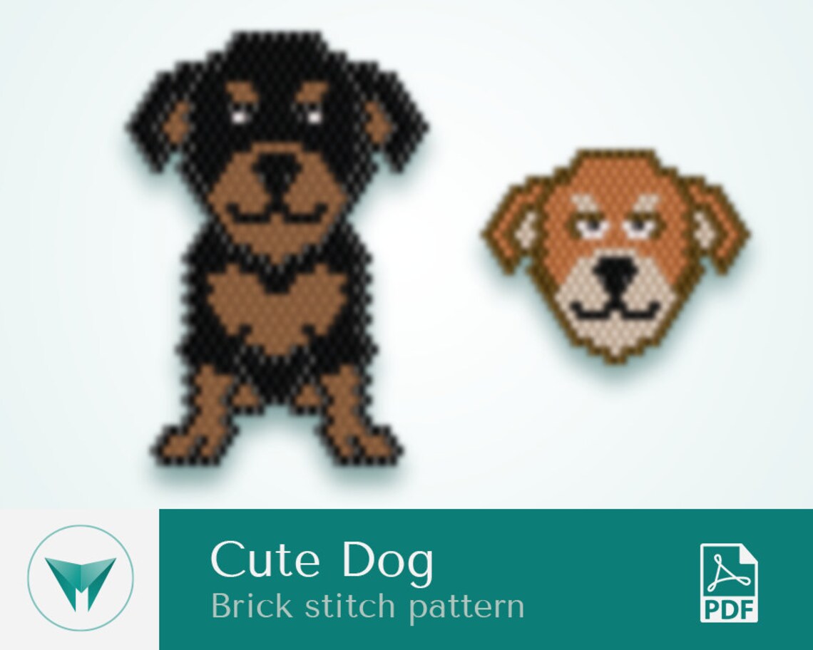 Cute Dog, Brick Stitch Pattern, Pdf Pattern, Brick Stitch Animals, Bead ...
