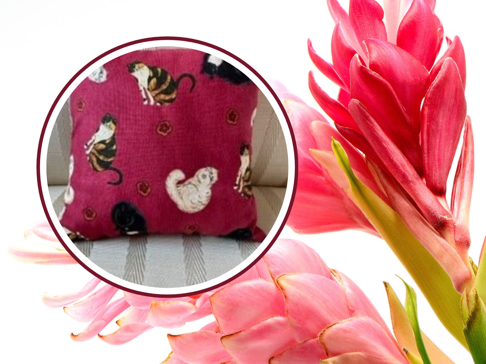 Mini Cats 5 X 5 Balsam Fir Filled Pillow RED Background Fabric - Etsy