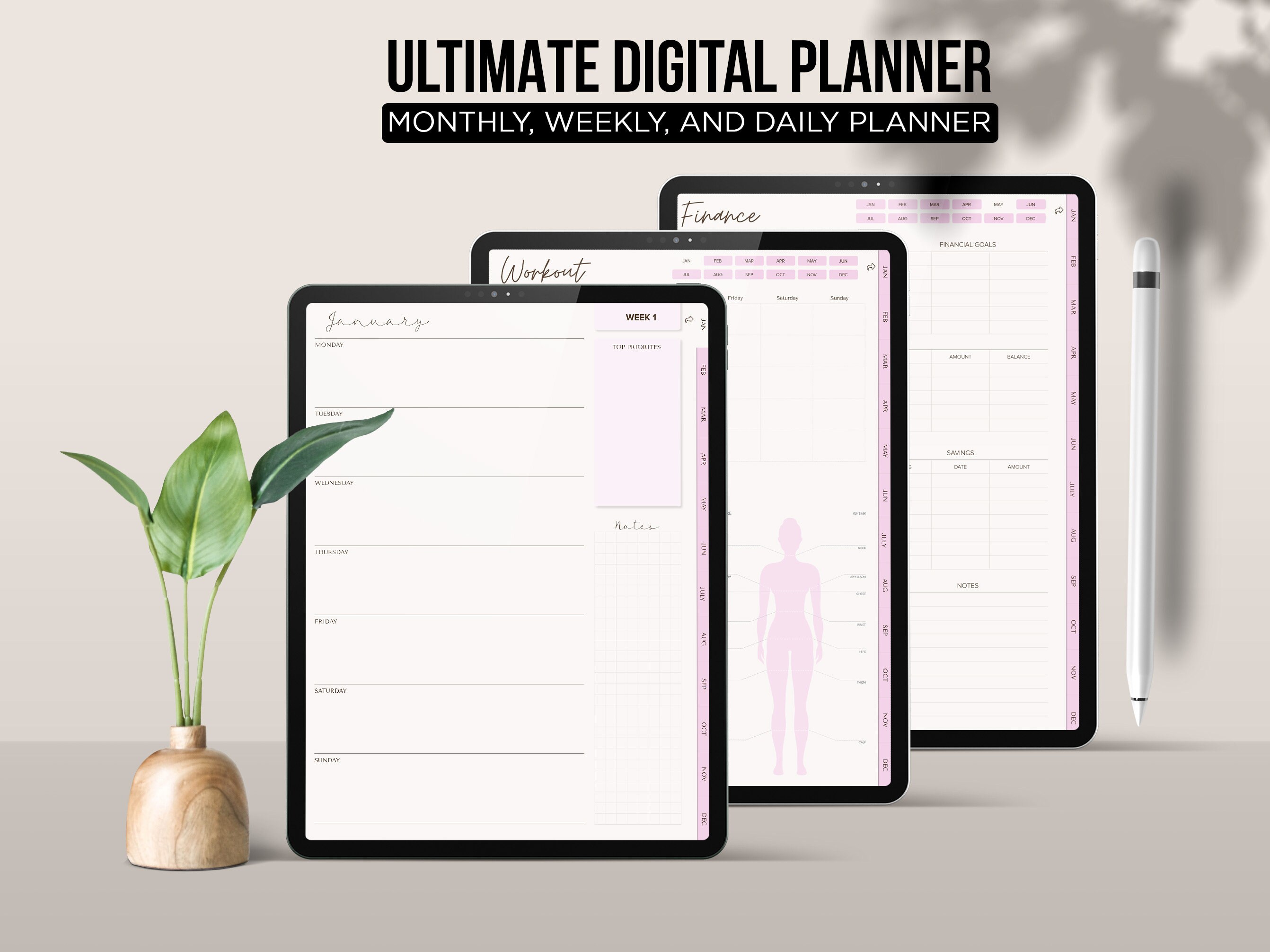 Digital Planner / Sunday to Saturday / Monday to Sunday / Fitness ...