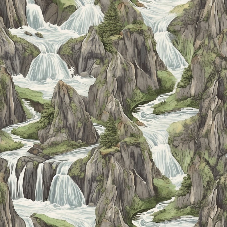 Mountains / River / Waterfall / Gloomy / Landscape / Fabric / Journal ...