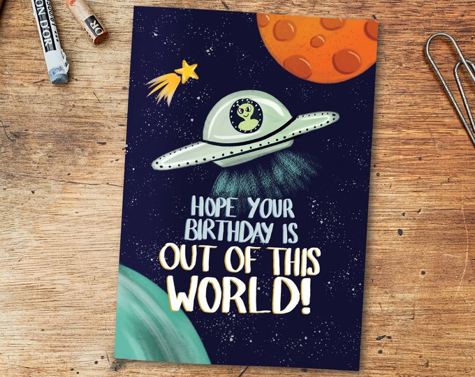 Out of This World Alien Space Birthday Card. A6 - Etsy UK
