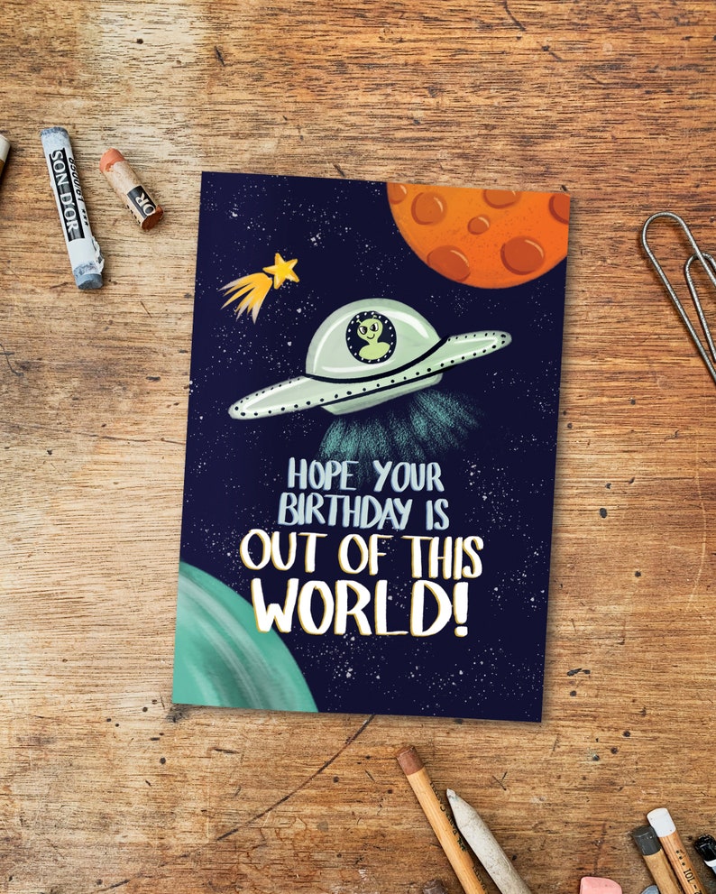 Out of This World, Alien Space Birthday Card. A6 - Etsy UK
