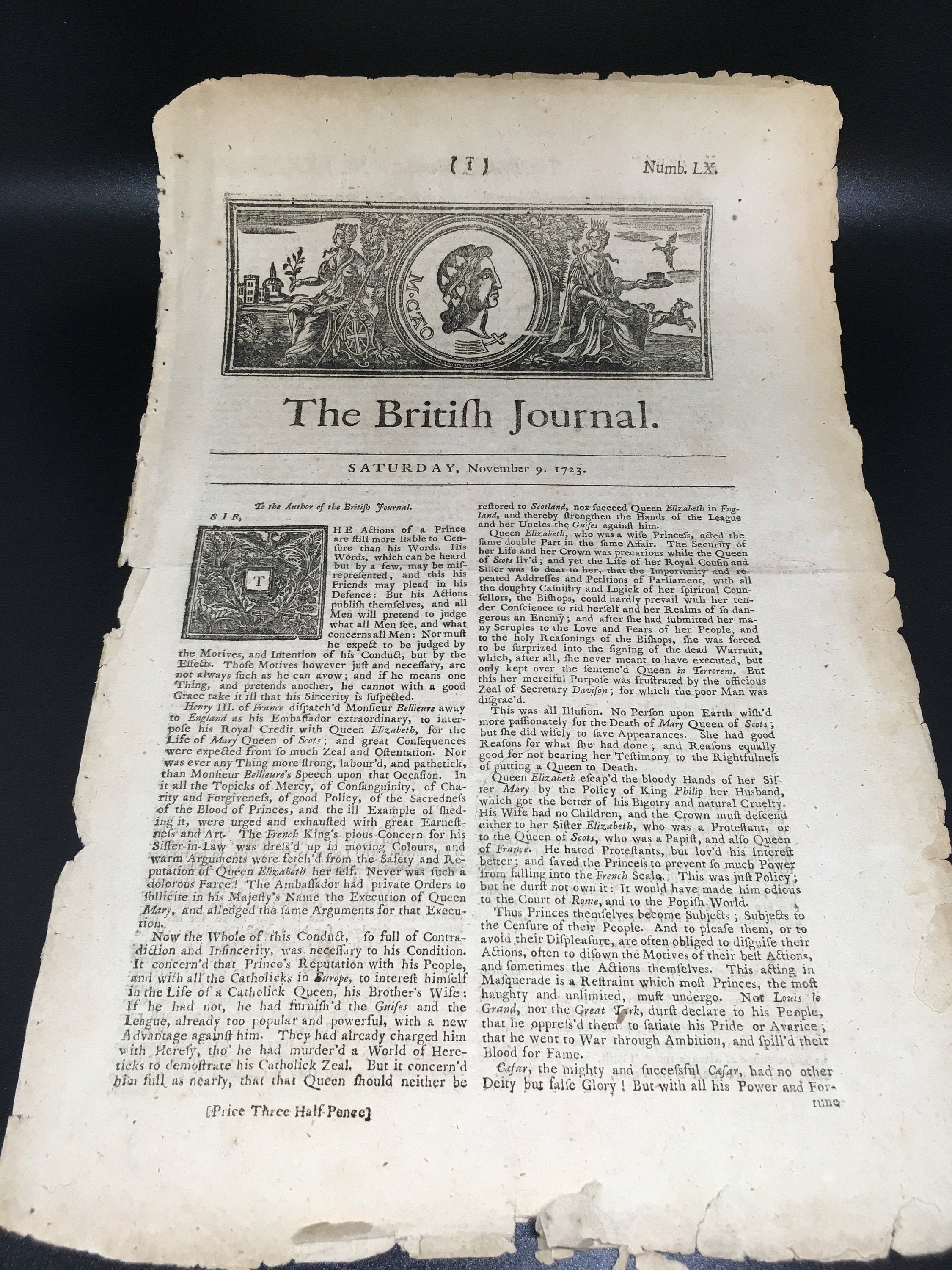 The British Journal newspaper issue Nov. 9 1723 | Etsy