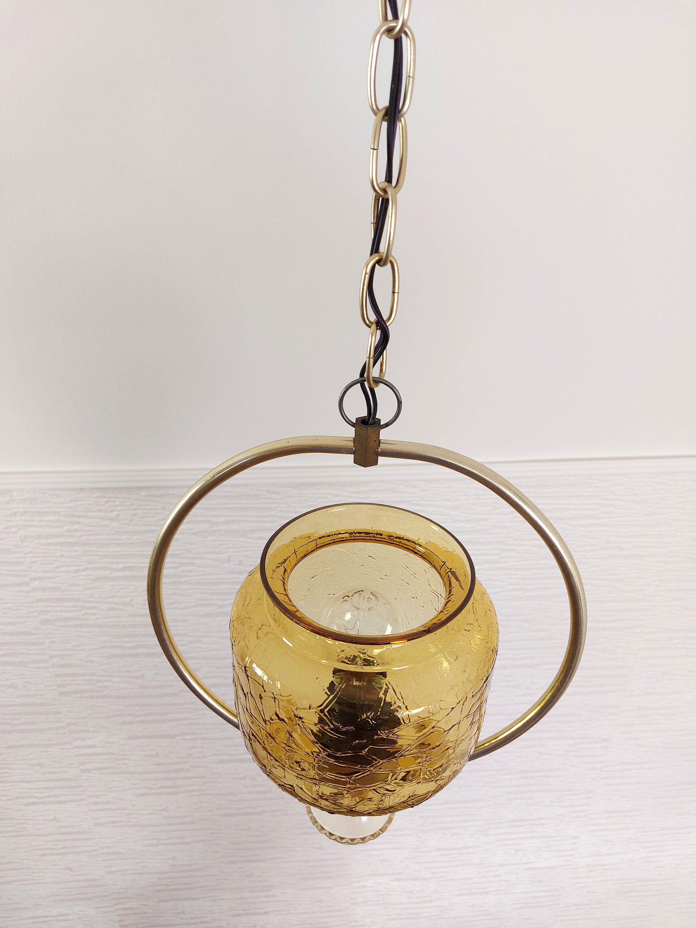 Vintage Pendant Lamp / Mid Century Glass Light / Amber Glass Light ...