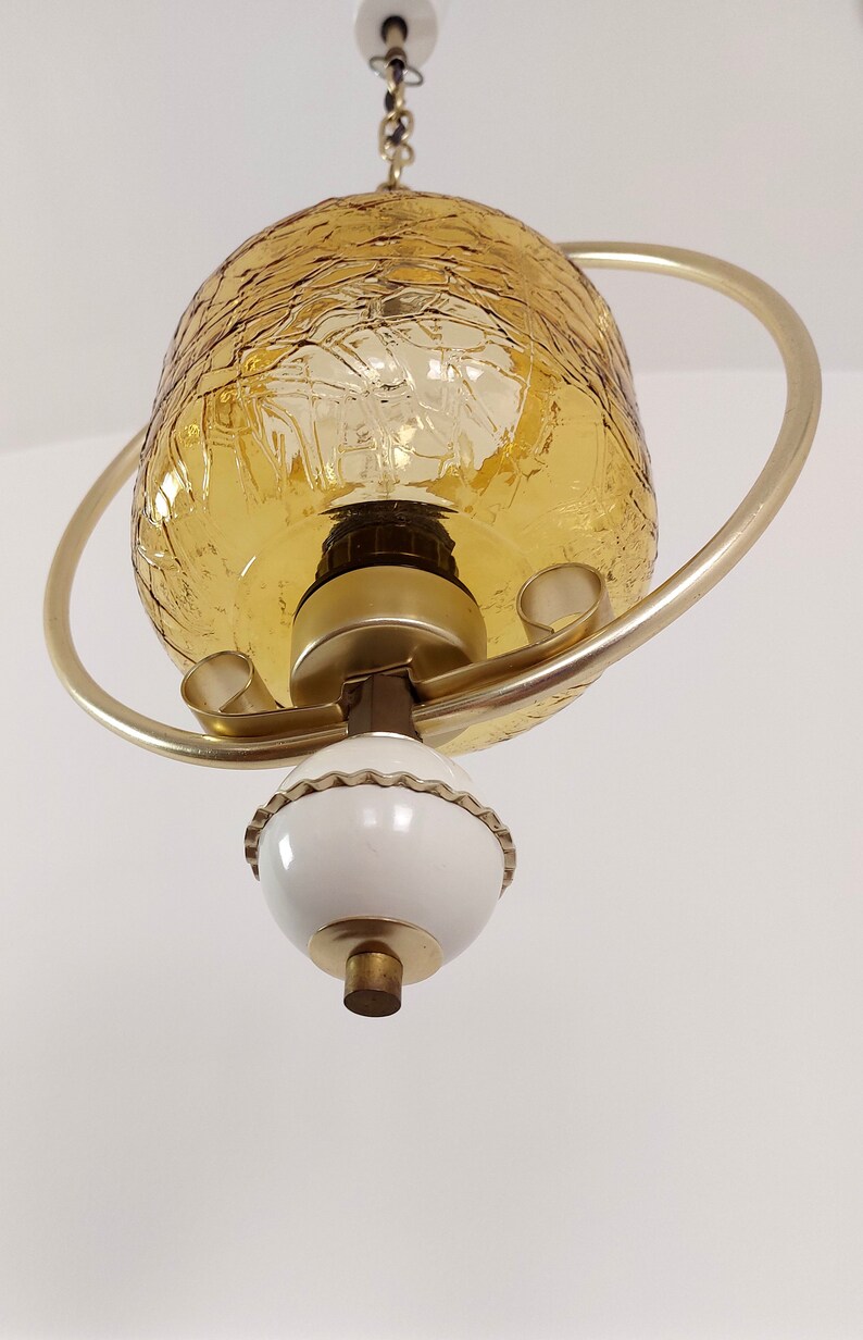 Vintage Pendant Lamp / Mid Century Glass Light / Amber Glass Light ...