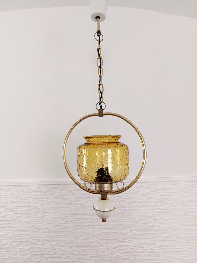 Vintage Pendant Lamp Mid Century Glass Light Amber Glass - Etsy