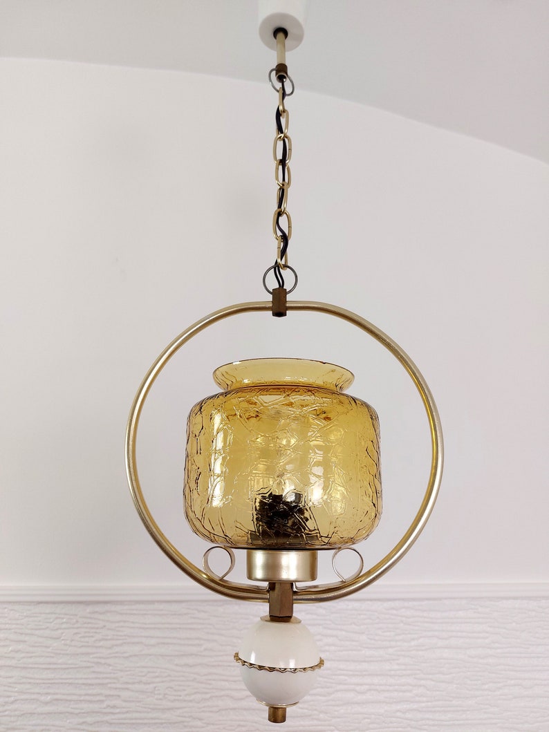 Vintage Pendant Lamp Mid Century Glass Light Amber Glass - Etsy