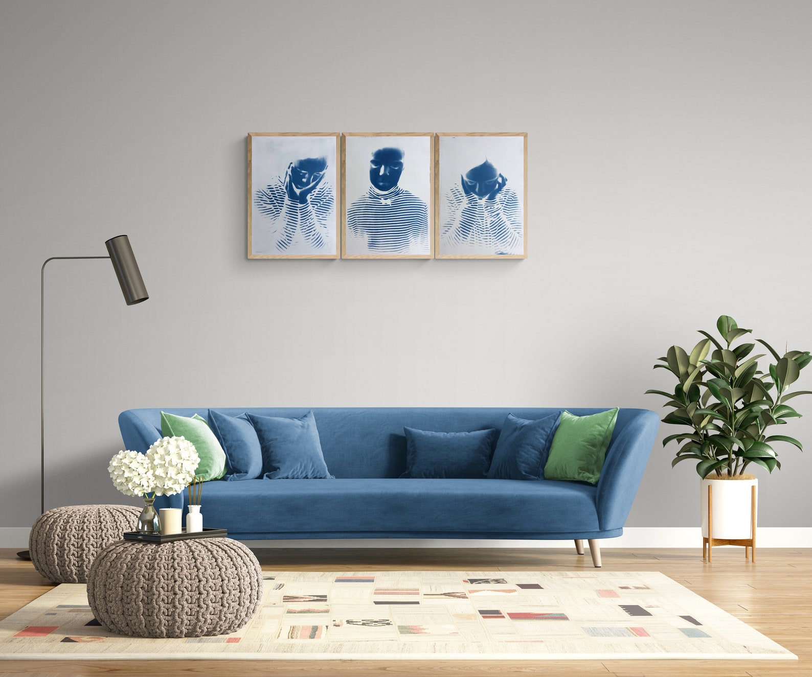 Triptyque Portrait / large format cyanotype - Etsy France