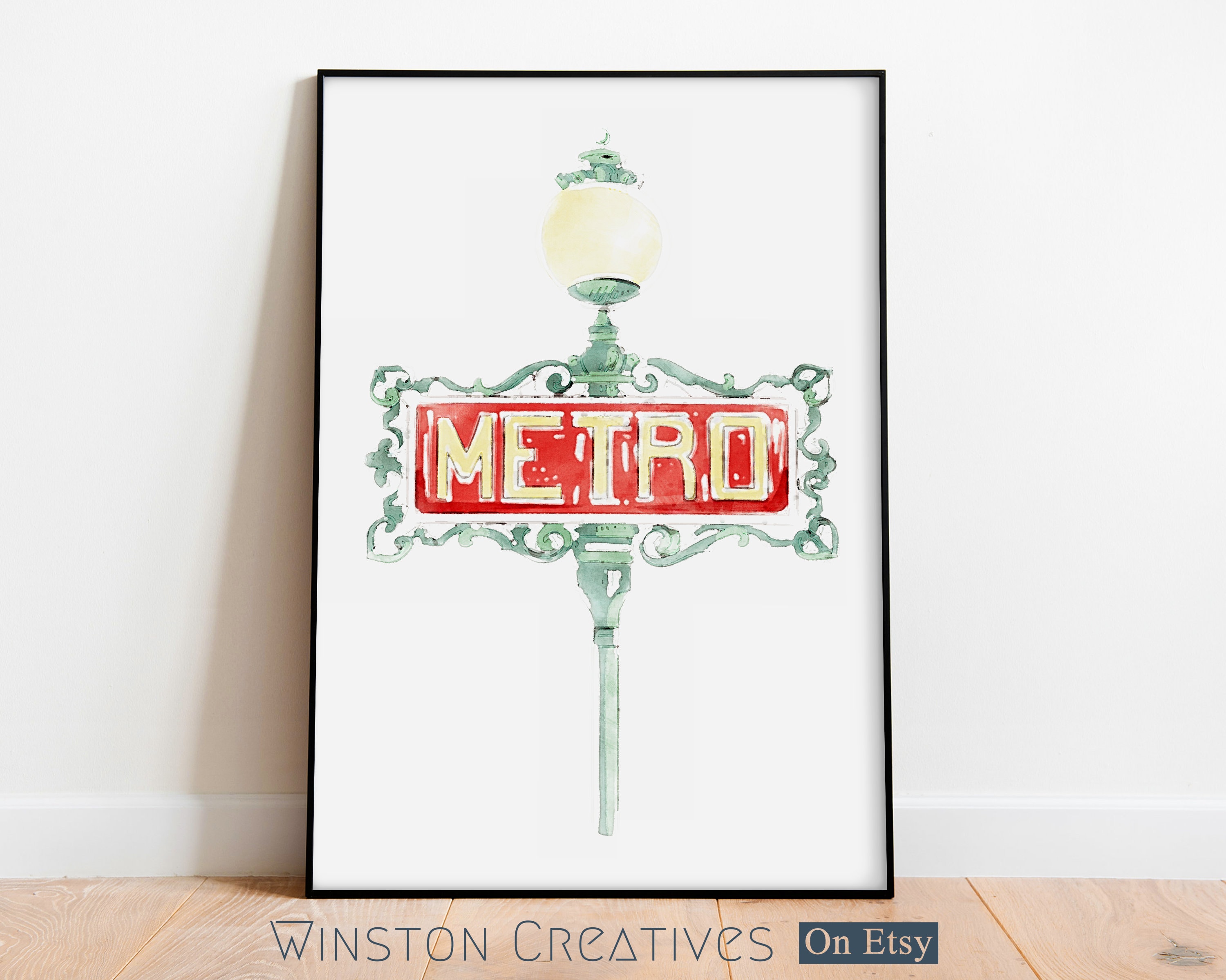 Paris Metro Poster, Watercolor Digital Paint, Metropolitain Paris ...