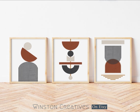 Modern Abstract Set of Three Prints 3 Piece Wall Art Neutral | Etsy