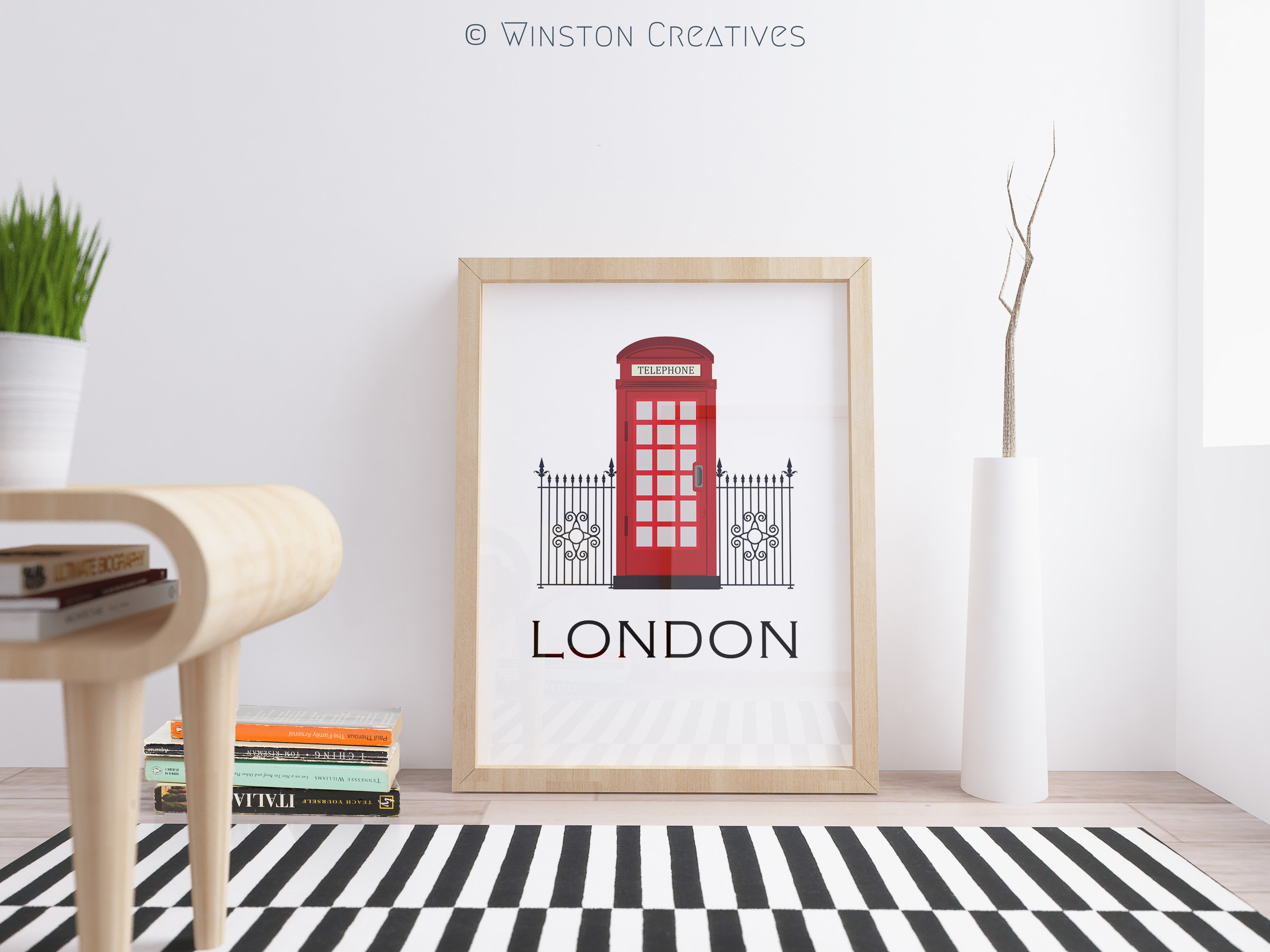 London Red Telephone Box Illustration, London City Poster, Digital ...