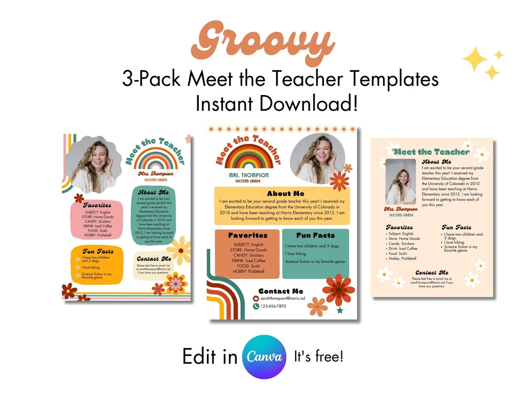 EDITABLE Retro Vintage Groovy Meet the Teacher, Back to School ...
