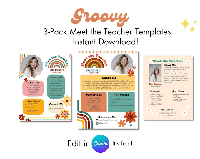 EDITABLE Retro Vintage Groovy Meet the Teacher, Back to School ...
