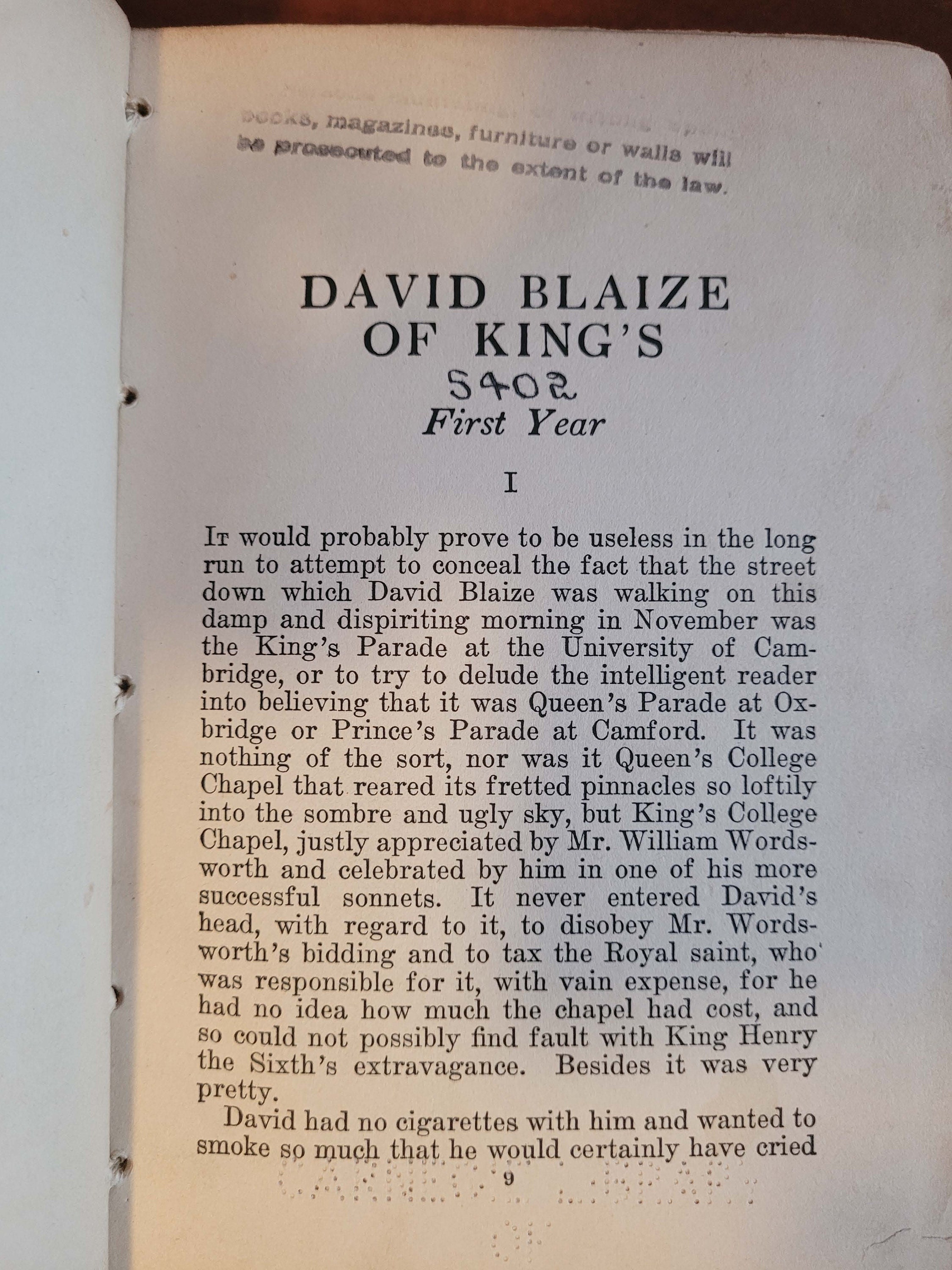 David Blaize of King's by E. F. Benson, 1924 - Etsy
