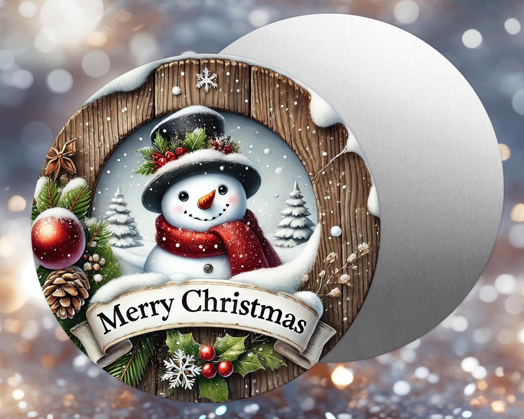 Snowman Wreath Sign - Round Metal Sign - Christmas Display Sign - Round ...
