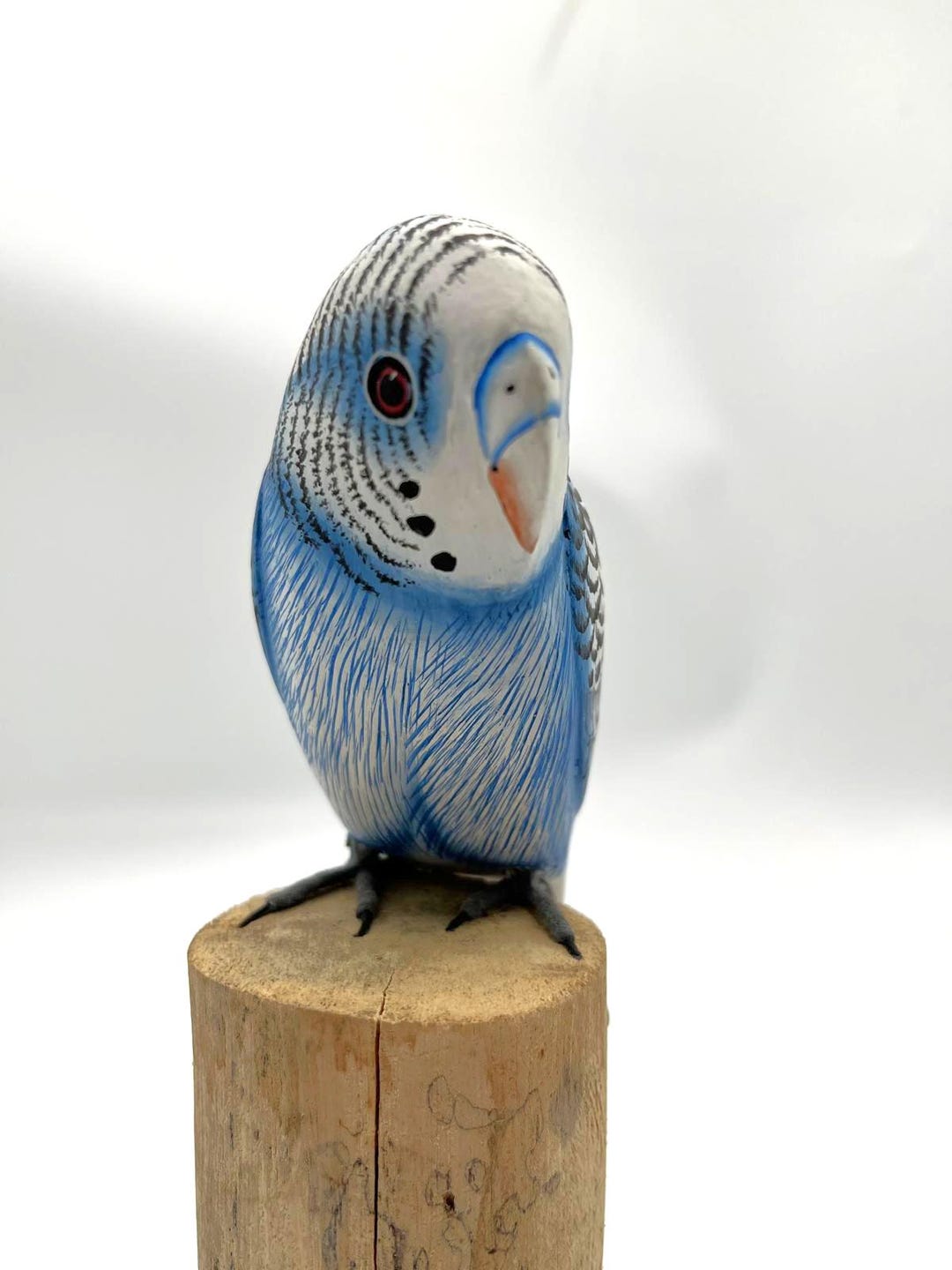Blue Parakeet - Painted Wooden Carving - Etsy
